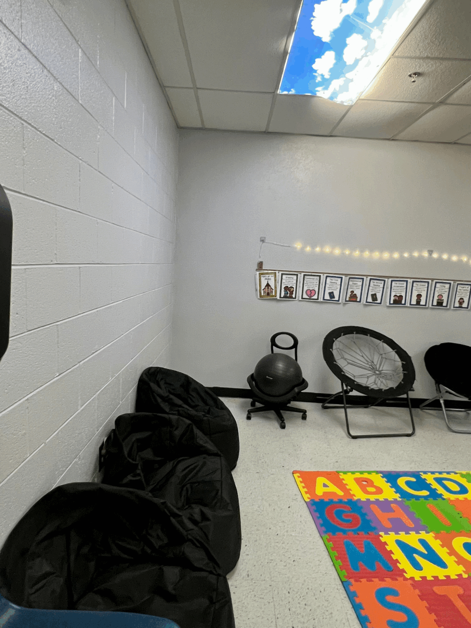 Sensory Worship Space in Room 101 during 11:30 a.m. Mass – Transfiguration